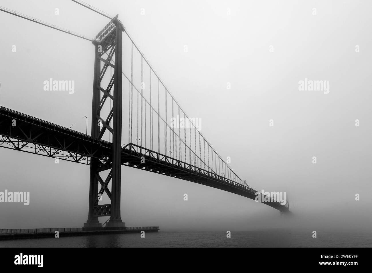 Windsor Detroit International Crossing Ambassador Bridge in the fog ...