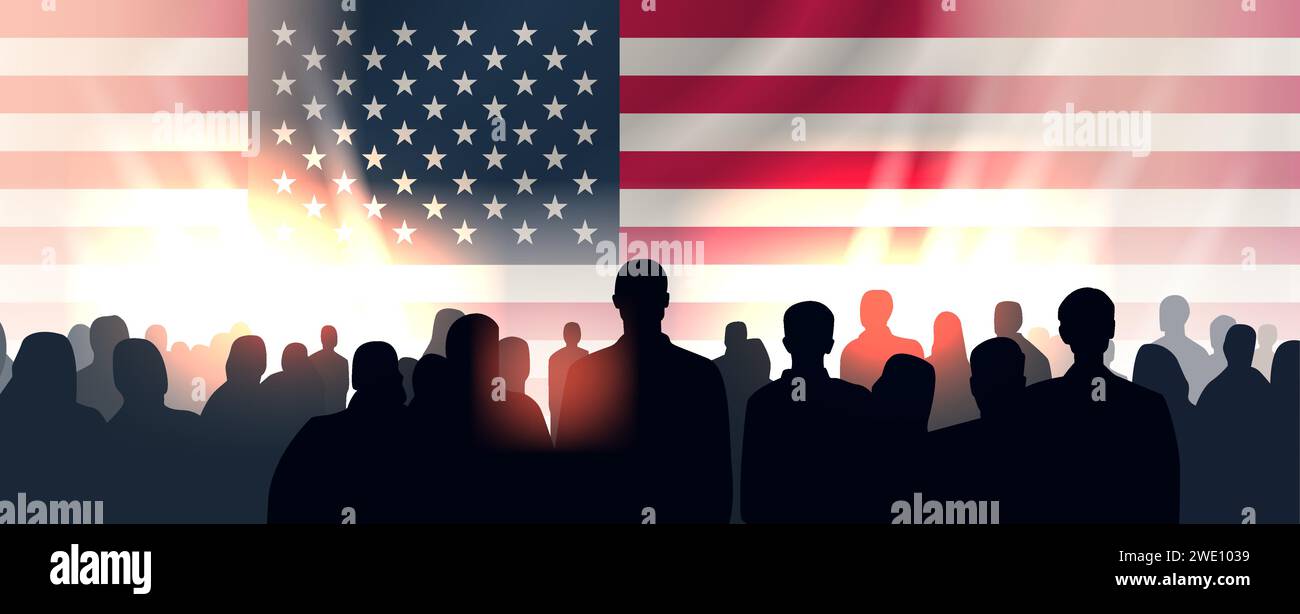 Martin Luther King Jr. Day protesters group silhouettes with american ...