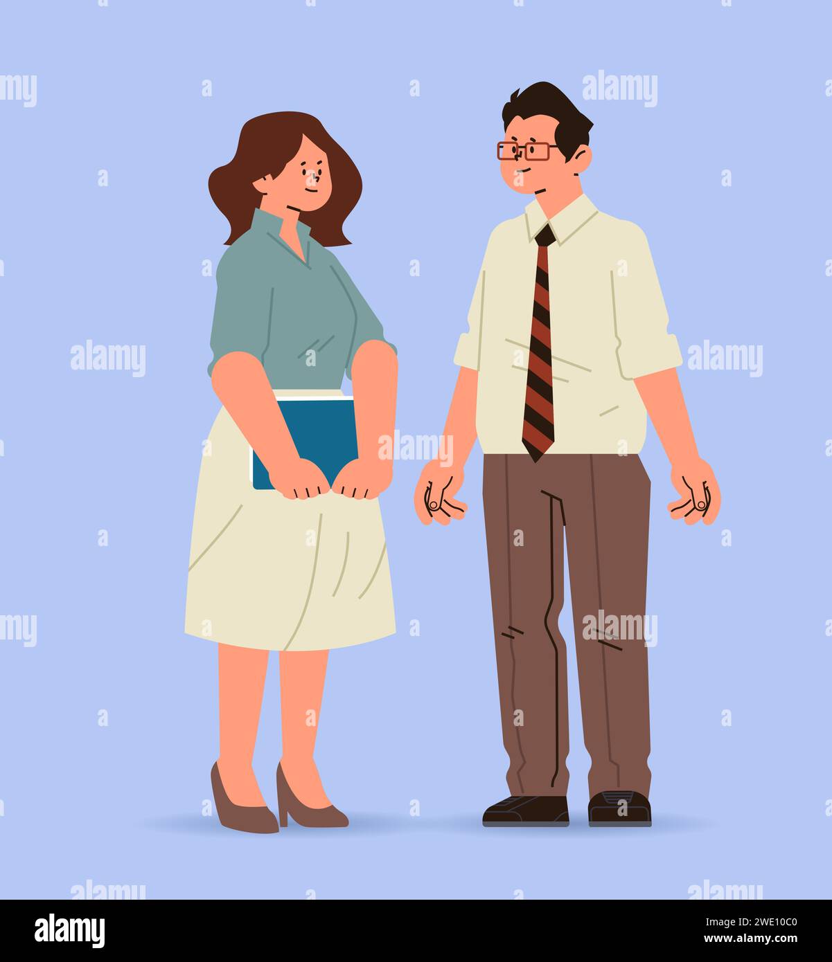 man woman teachers couple standing together and discussing during ...