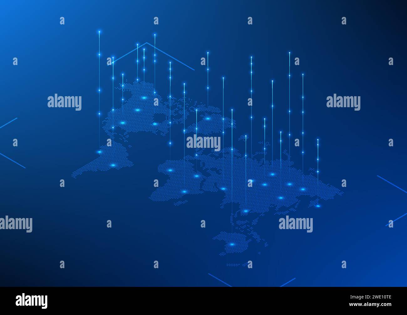 World map technology background with rising digital data lines. Shows ...