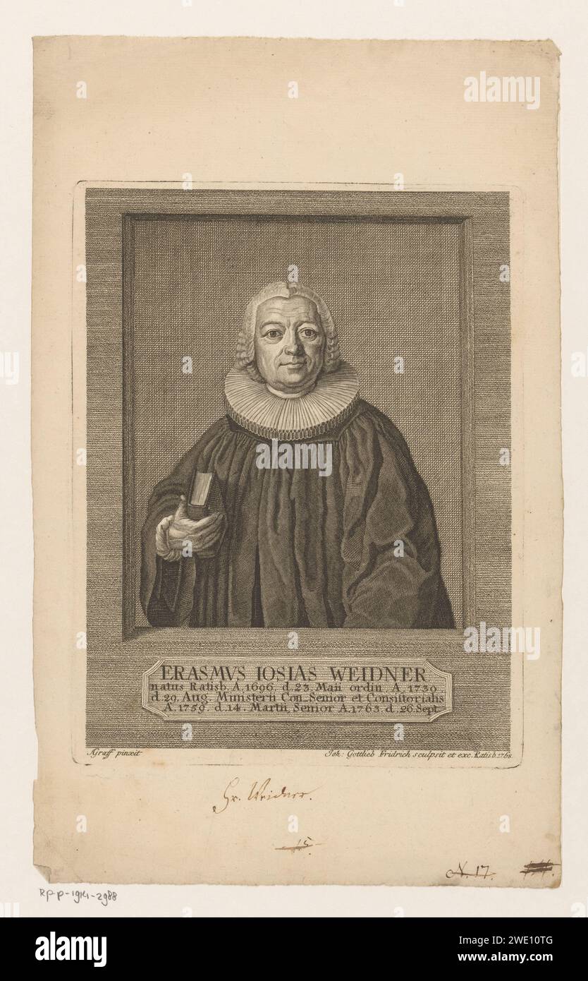 PortraT van Erasmus Josias Weidner, Johann Gottlieb Fridrich, After ...