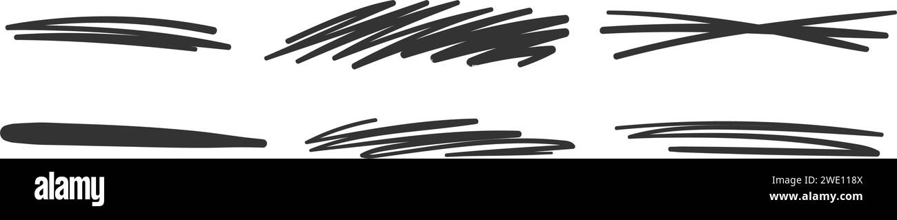 Hand Drawn Strikethrough Lines Set. Diverse Collection of Freehand ...