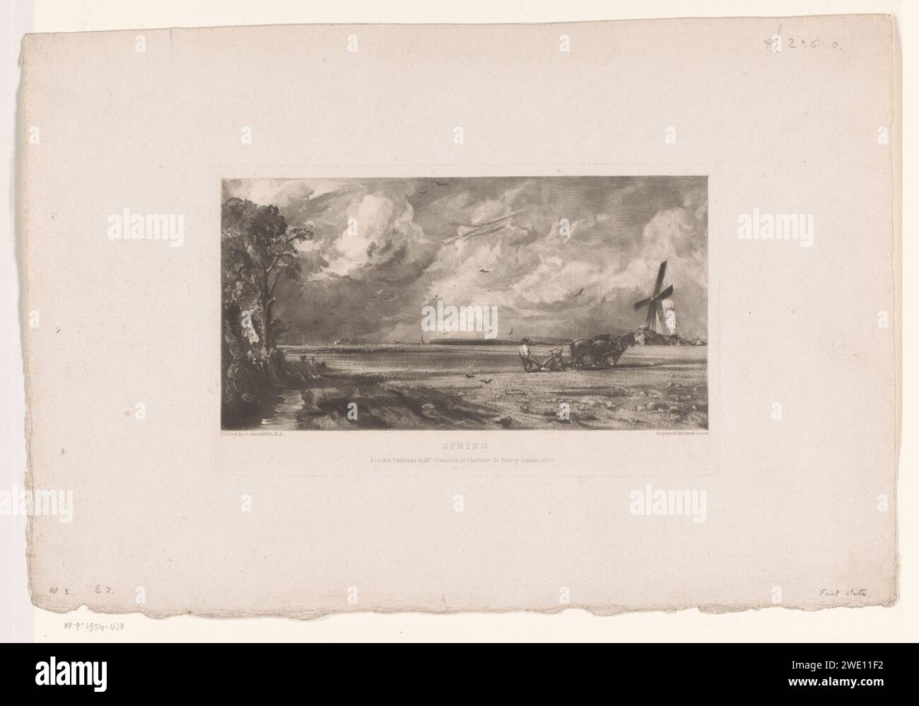 Landscape with Ploeg and Molen, David Lucas, after John Constable, 1830 ...