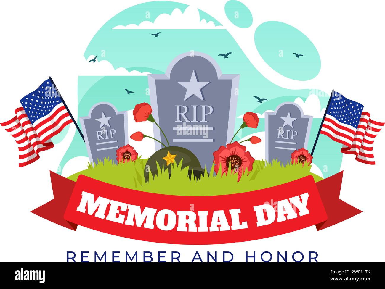 Memorial Day of Remember and Honor Vector Illustration with American ...