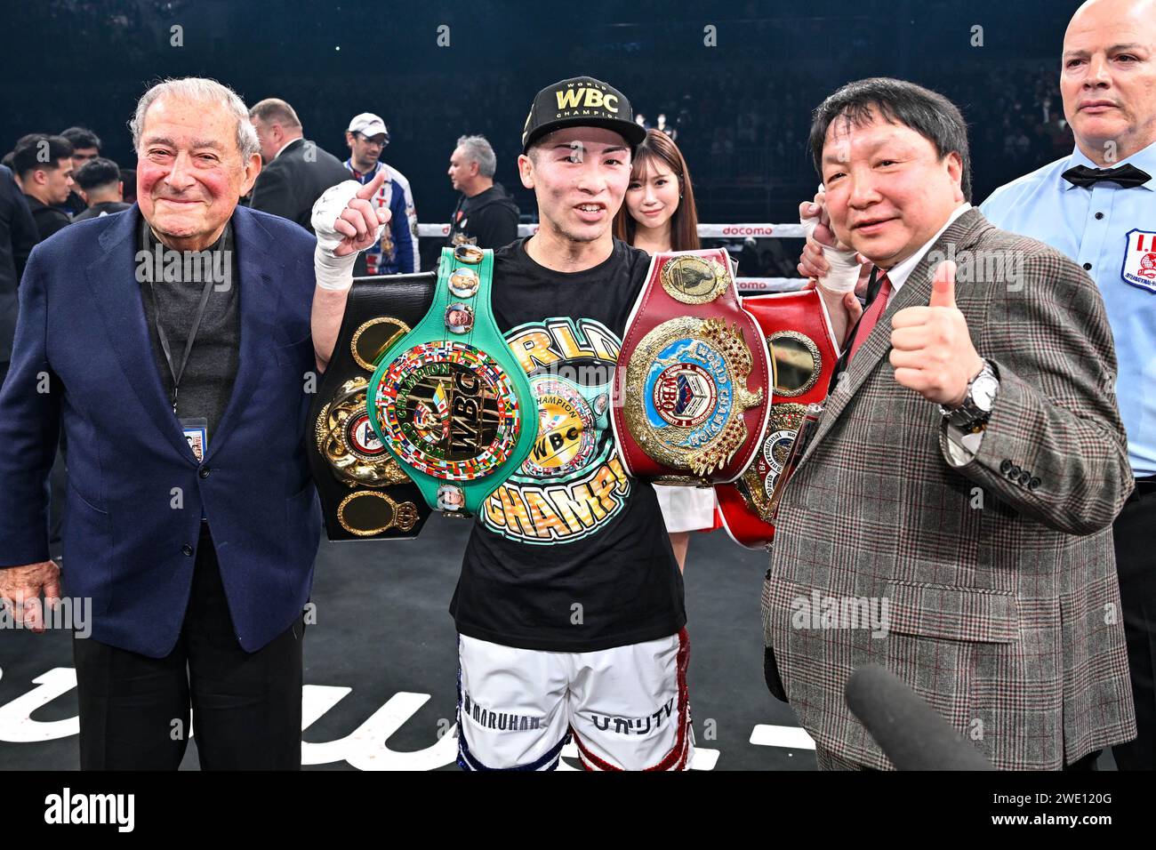 WBC and WBO super bantamweight champion Naoya Inoue of Japan poses with ...