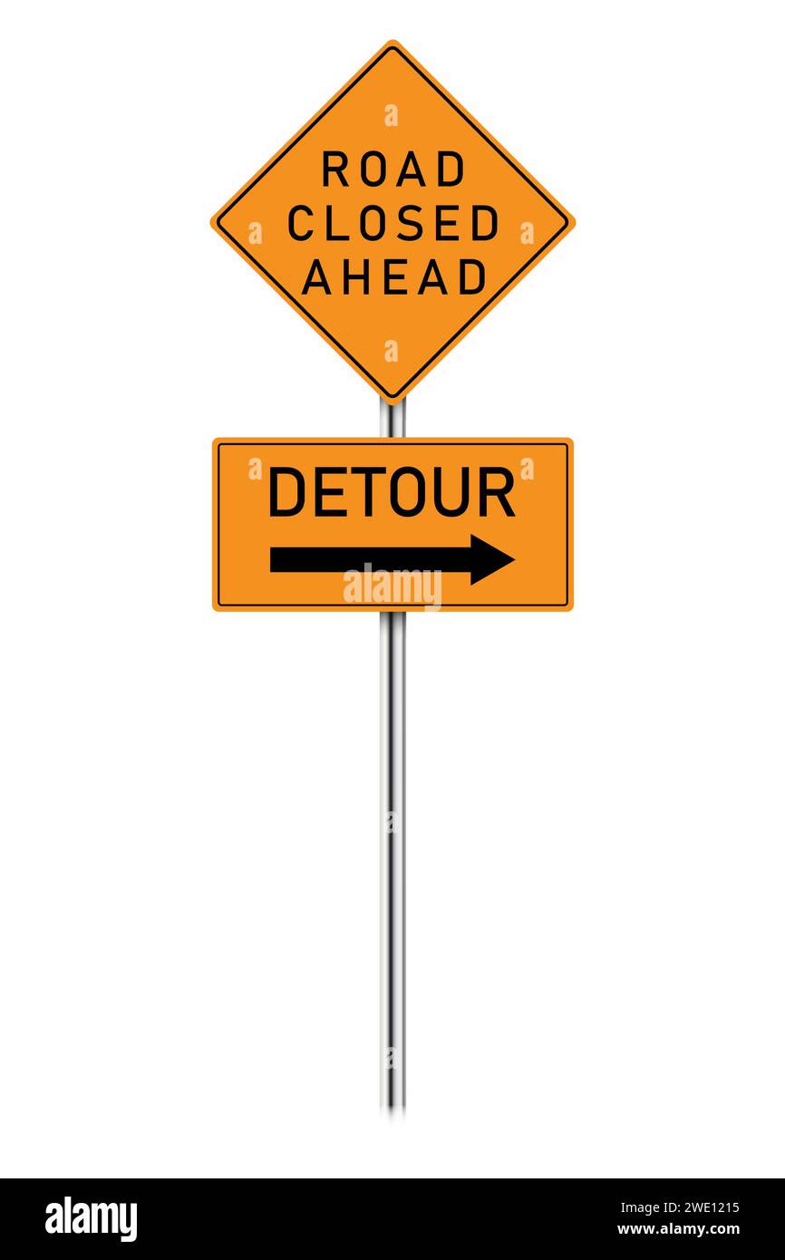Detour warning sign on Cut Out Stock Images & Pictures - Alamy