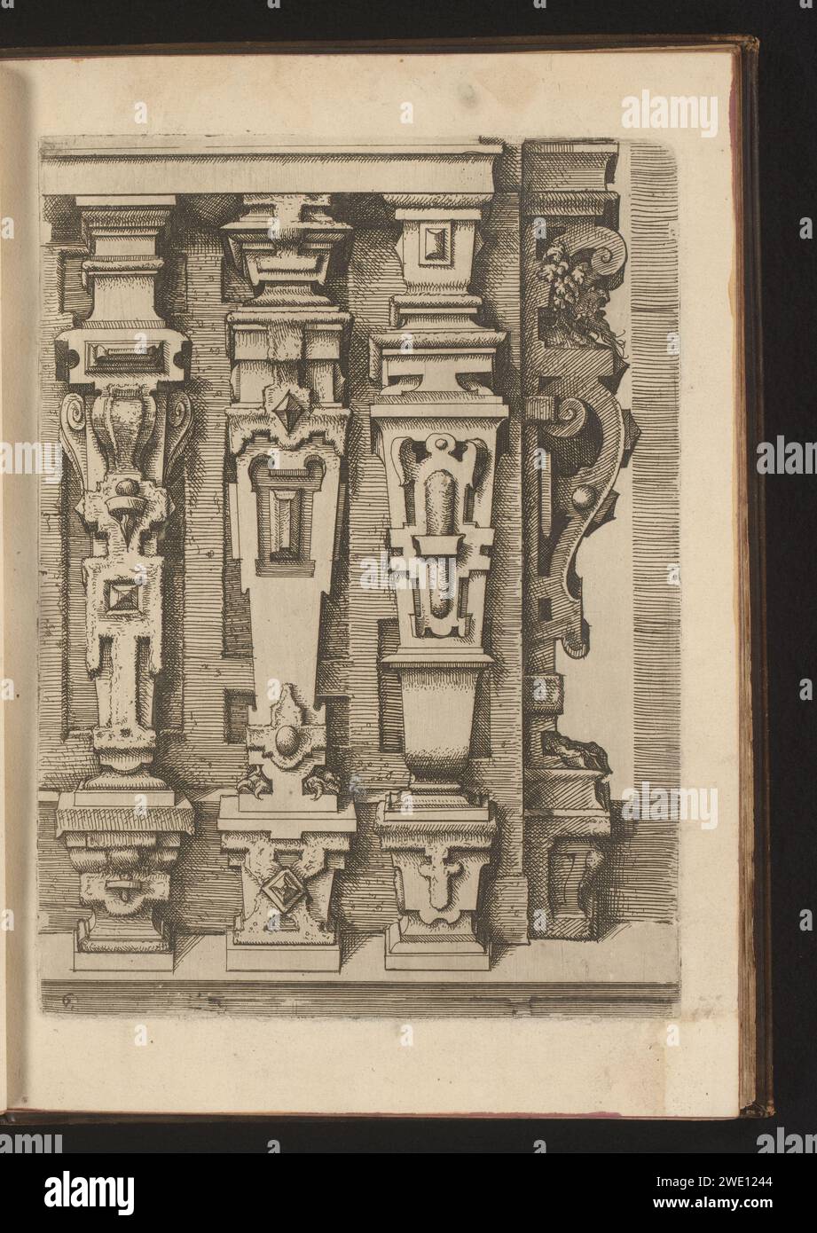 Four pilasters with Rustica, one of which has been seen from the side ...