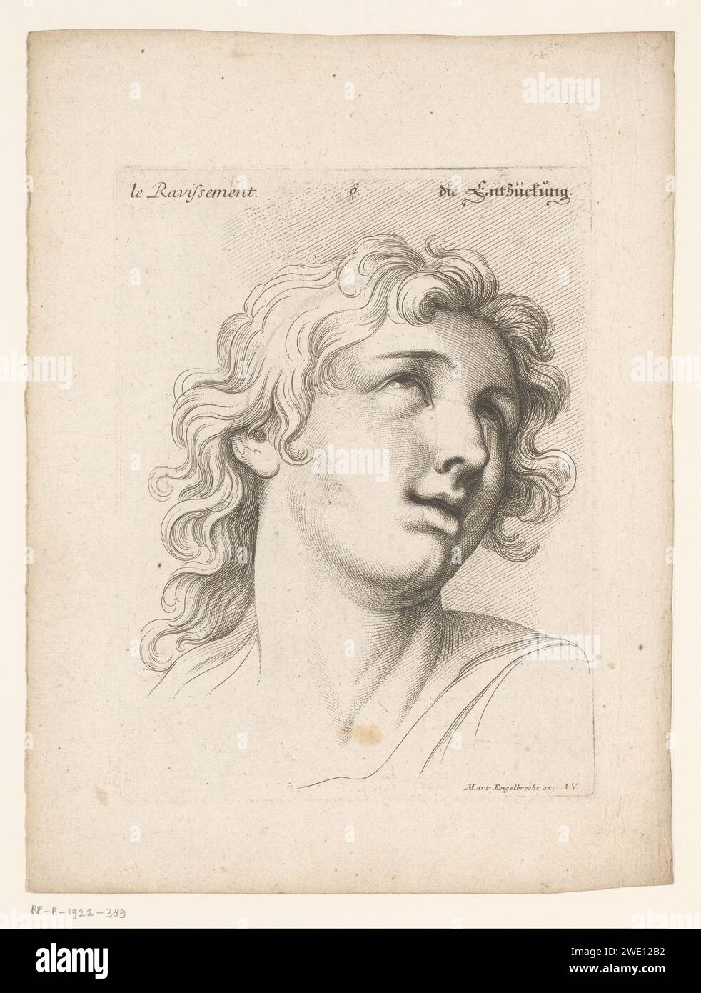 Head of a young man in ecstasy, Anonymous, After Charles Le Brun, 1732 ...