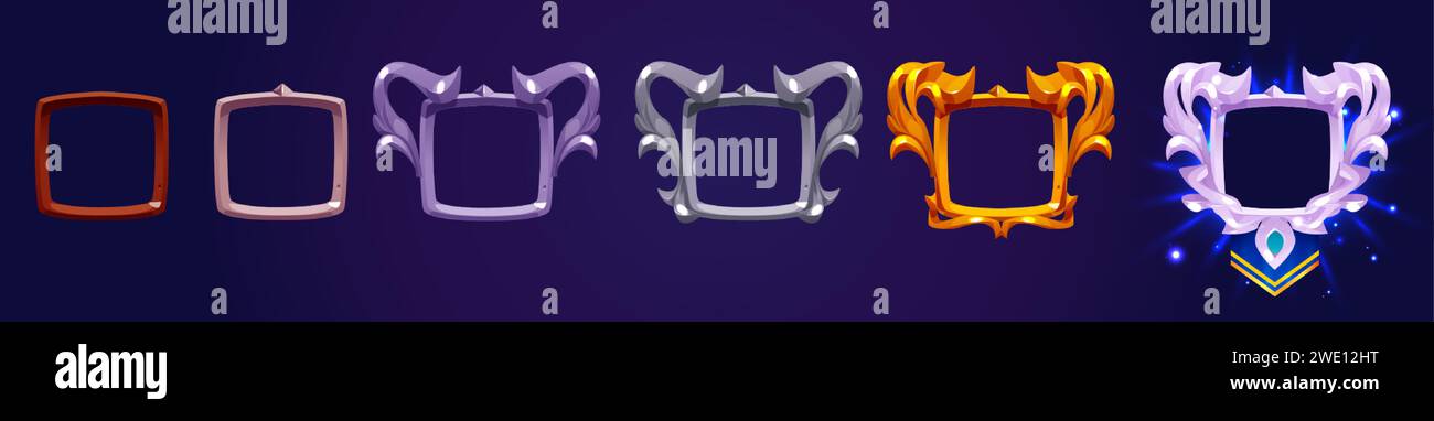 Square game rank frames set isolated on background. Vector cartoon ...