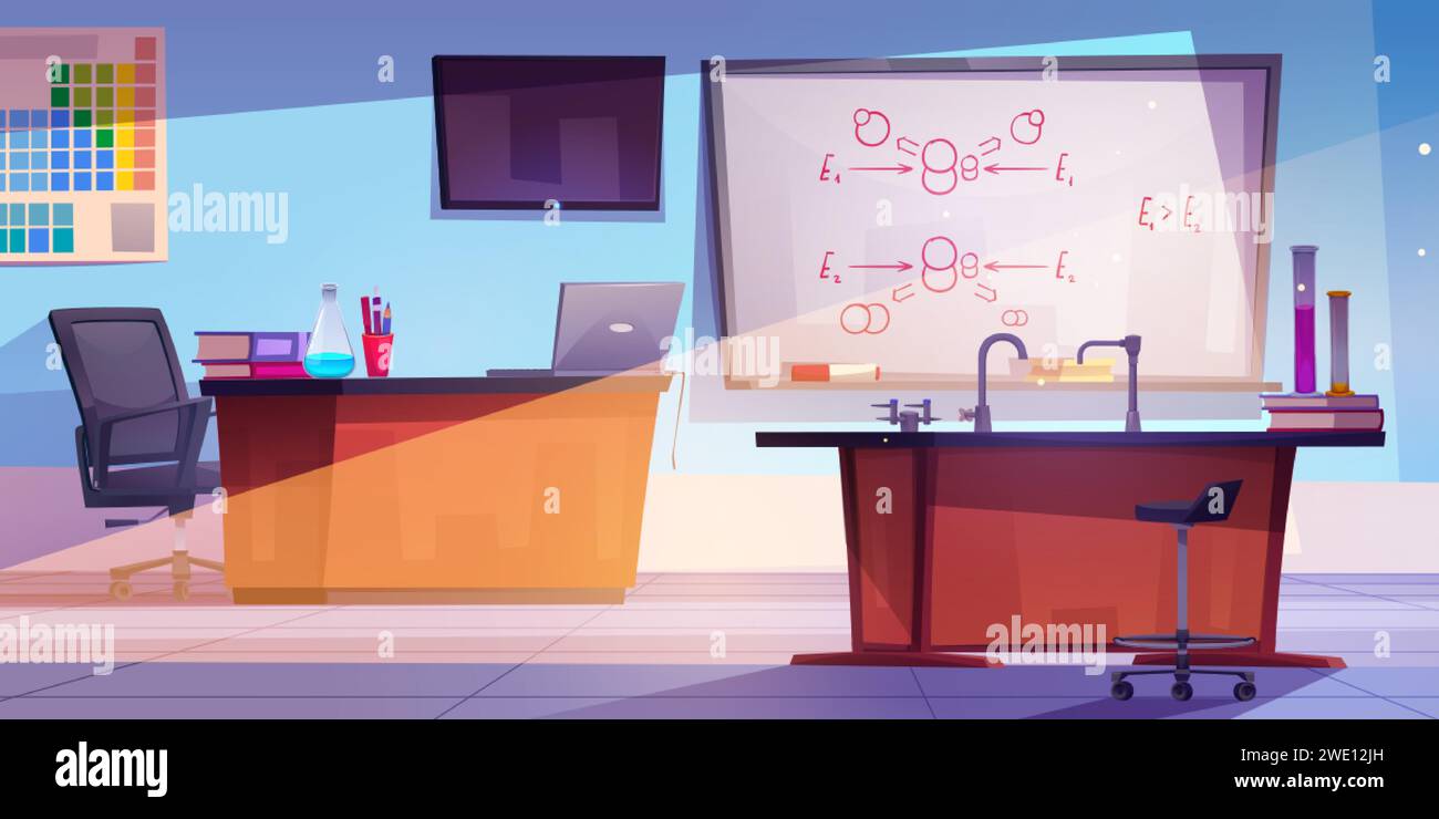 Chemistry classroom interior with equipment. Vector cartoon ...