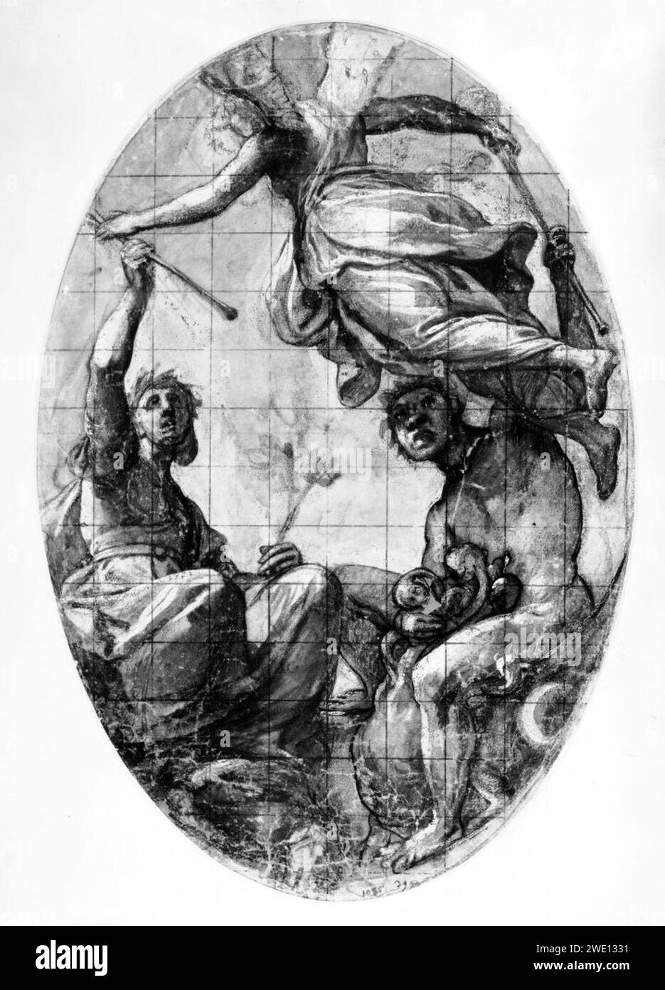 Alessandro Tiarini - Study for an allegory with Fame, a female and a ...