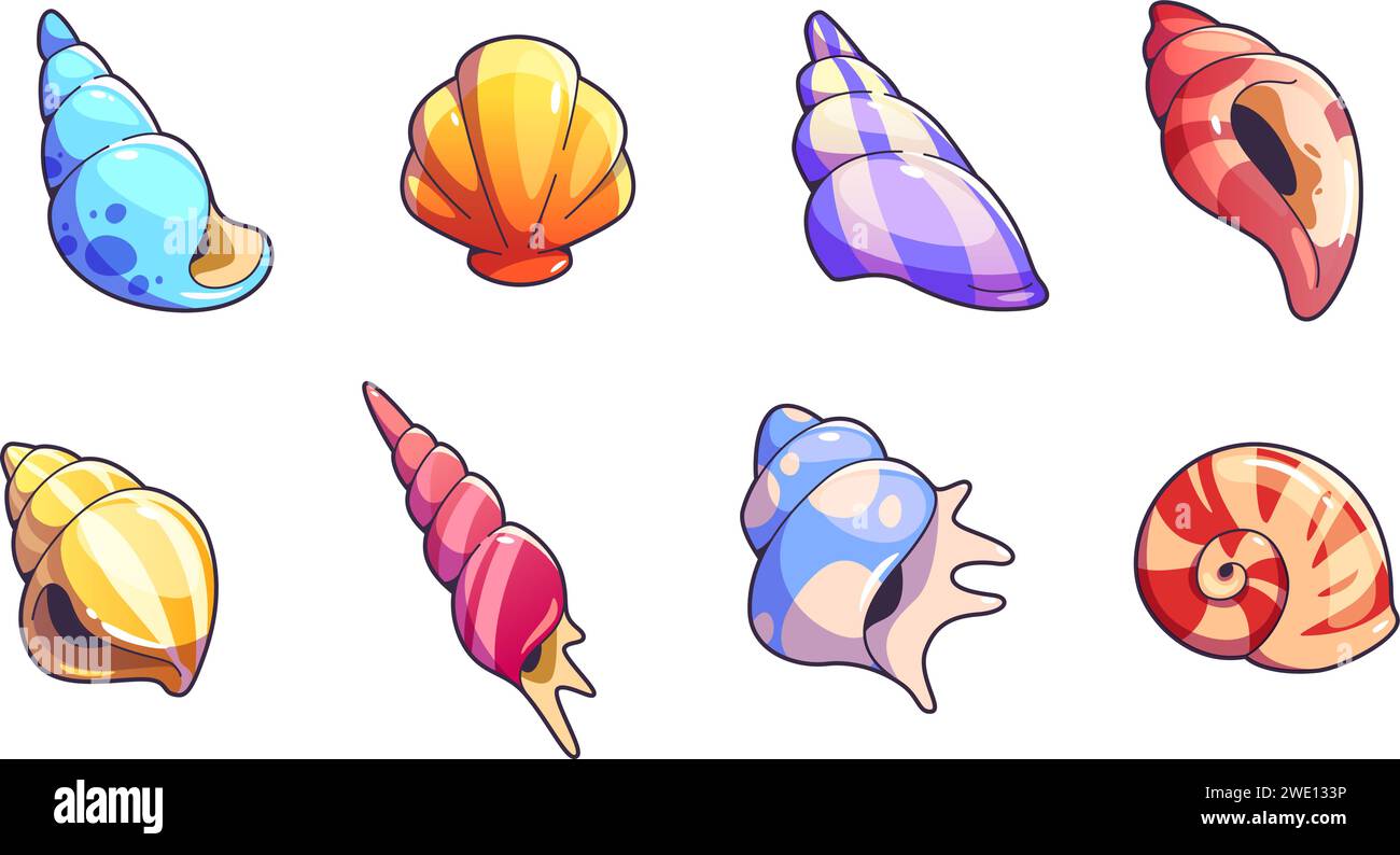 Sea shell and vessels game assets set. Cartoon vector illustration ...