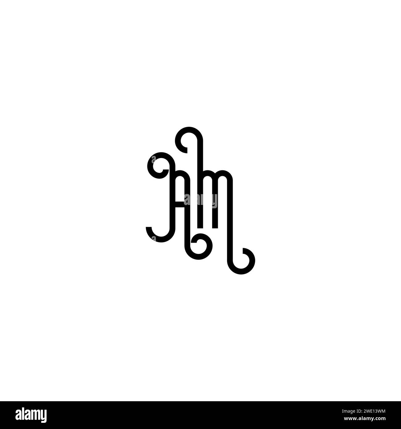 AM simple curved concept initial logo design black and white background ...
