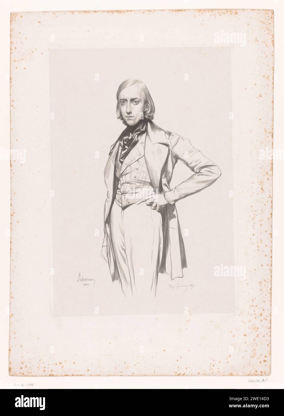 PortraT van de Schilder Henri Lehmann, Auguste Charles Lemoine, 1844 - 1847 print paper ...