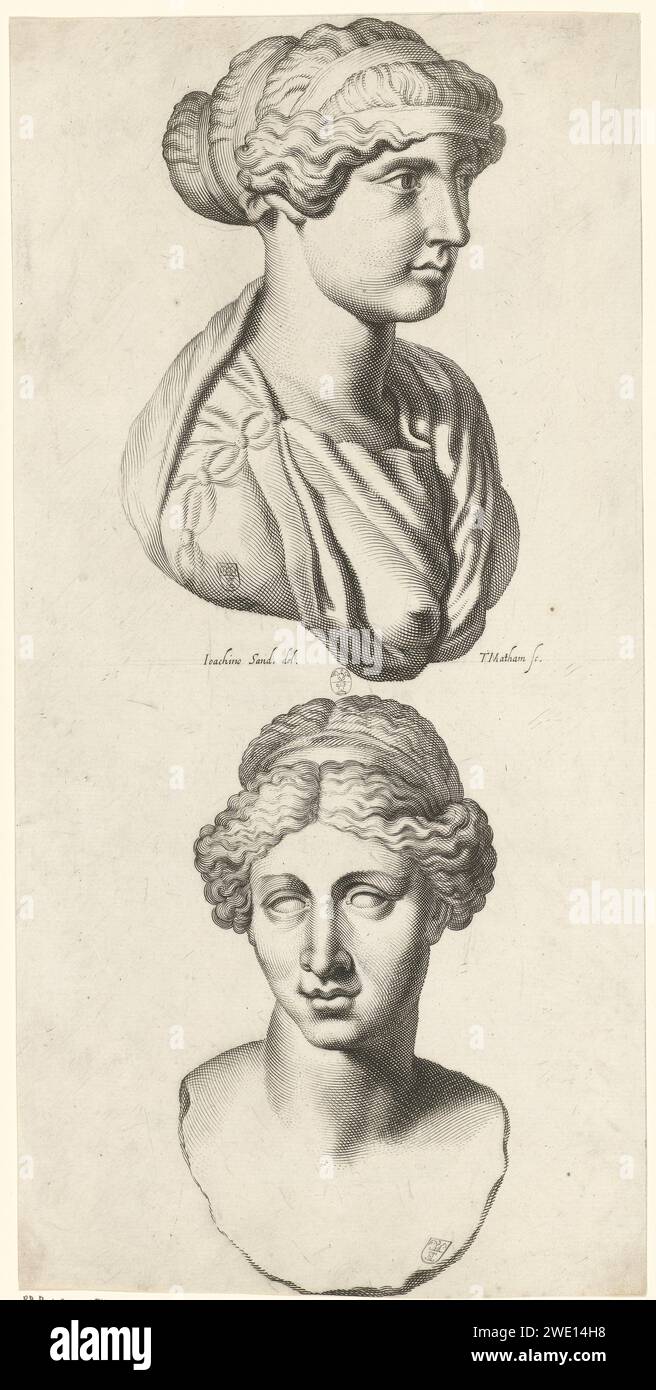 Two portrait busts of Roman women, Theodor Matham, After Joachim von ...