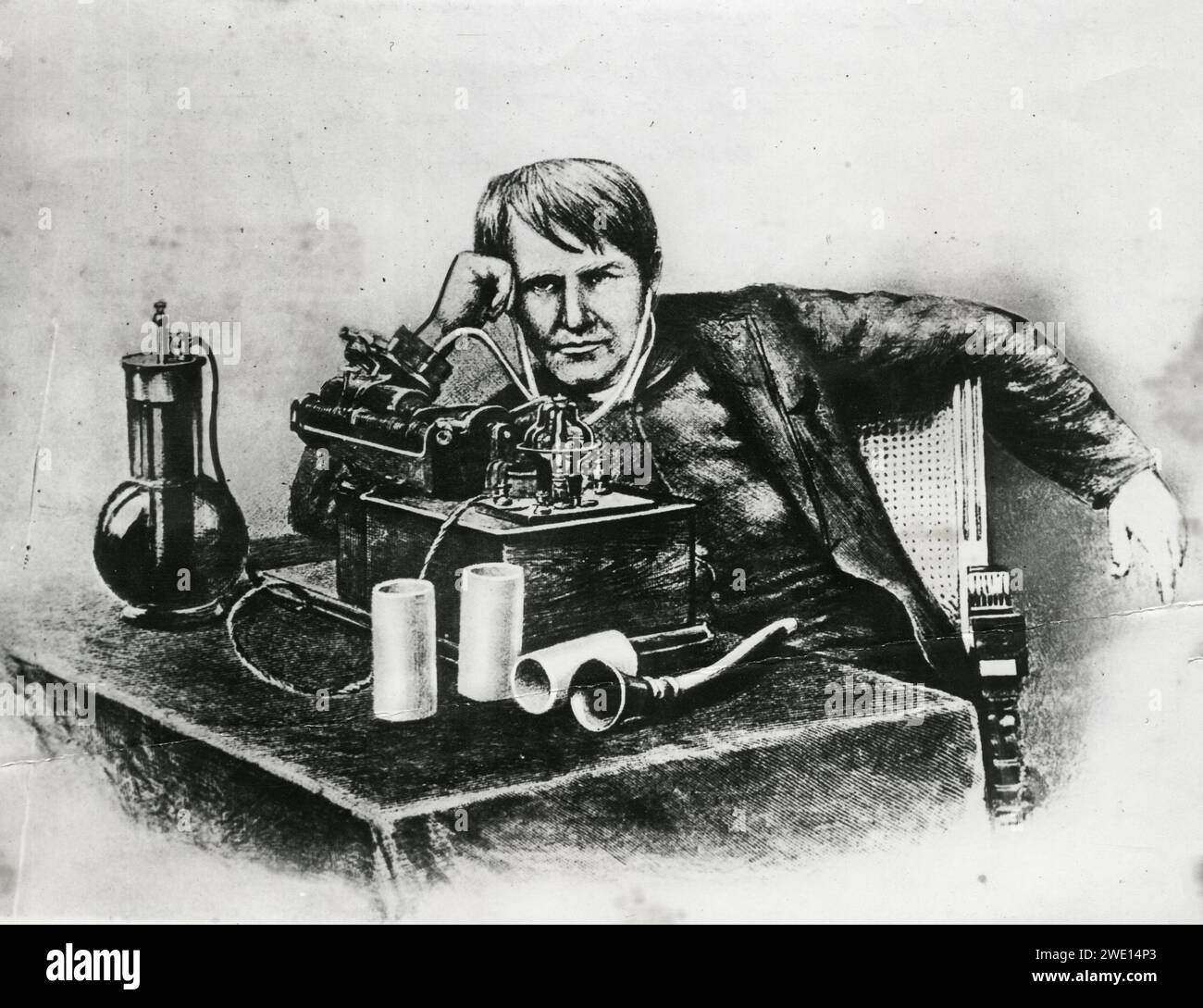 Mr. Thomas Edison, the General Inventor, Listening to One of His Many ...
