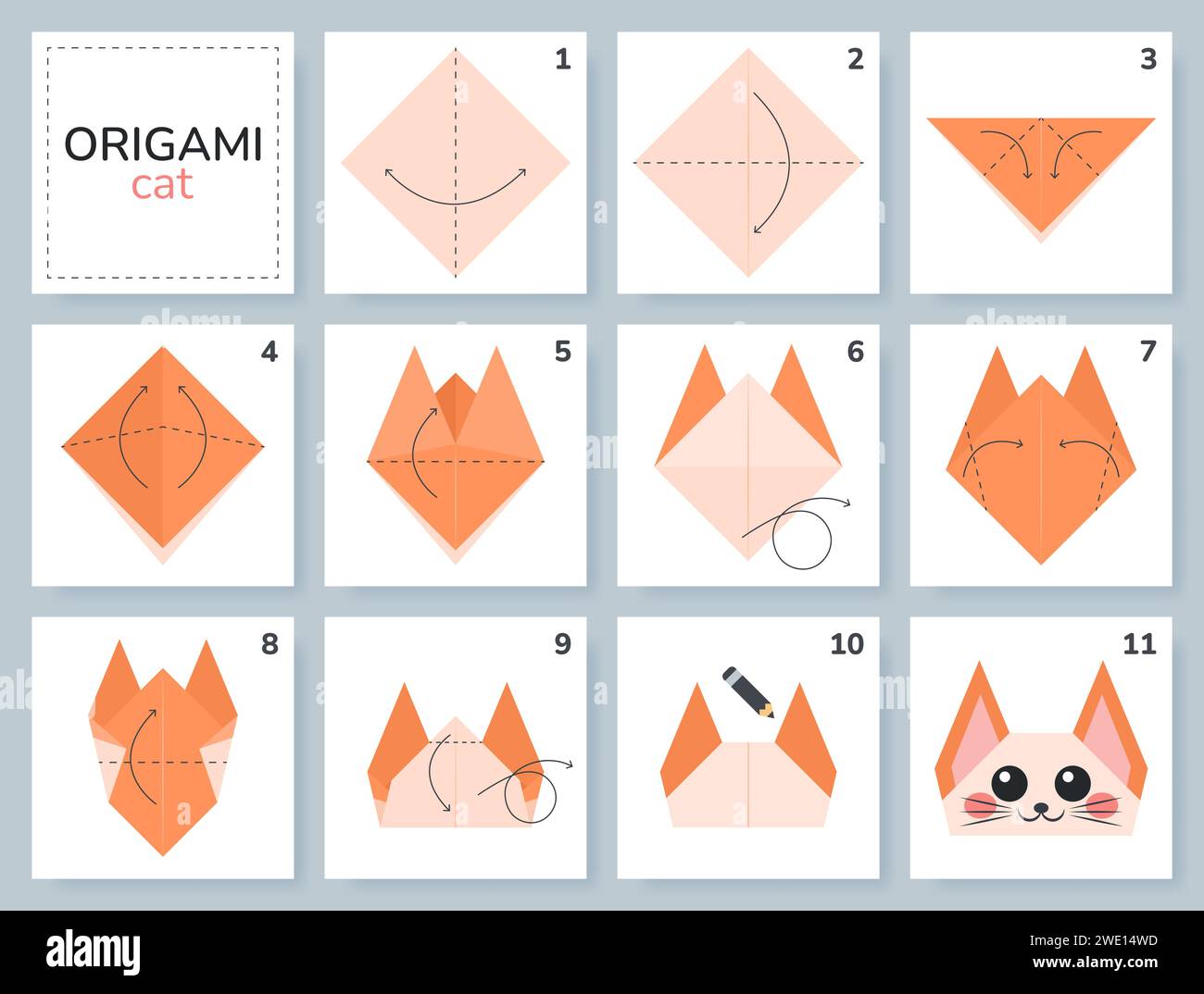 Origami tutorial for kids. Origami cute cat Stock Vector Image & Art ...
