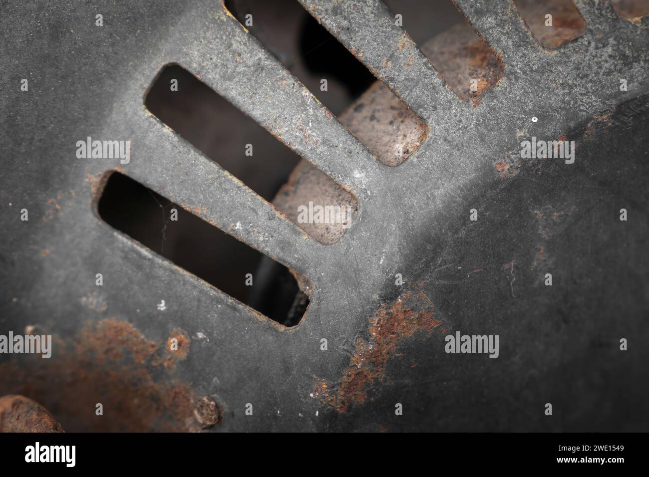 Close up look of an old power generator. Old yellow fuel back up ...