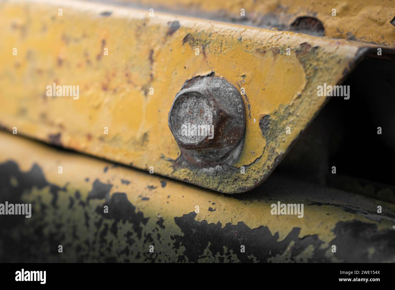 Close up look of an old power generator. Old yellow fuel back up ...