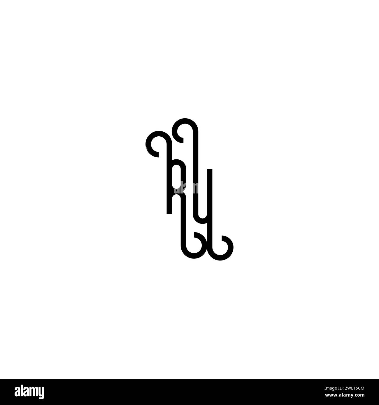 RU simple curved concept initial logo design black and white background ...