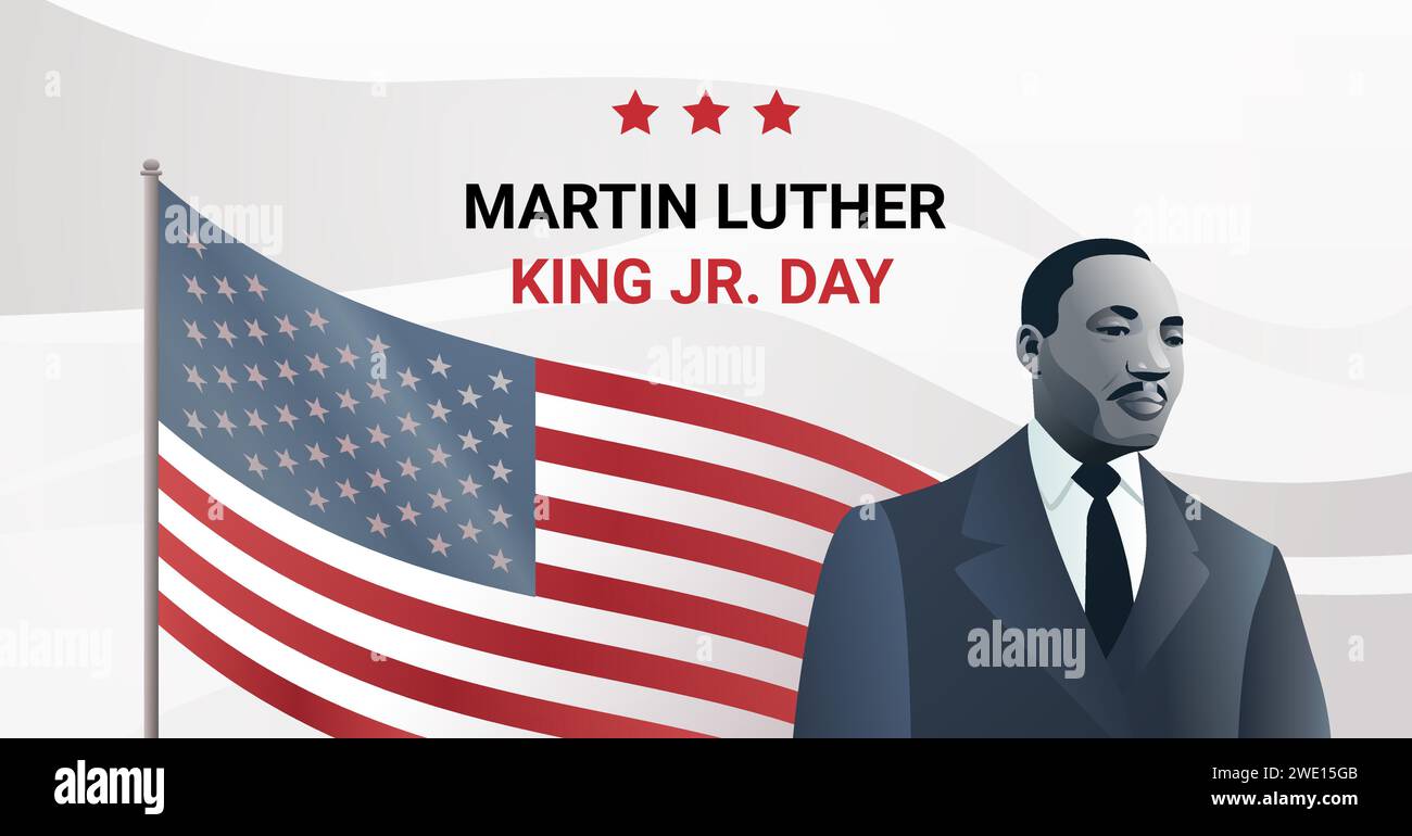 Martin Luther King Jr. Day black man and USA flag MLK banner horizontal ...