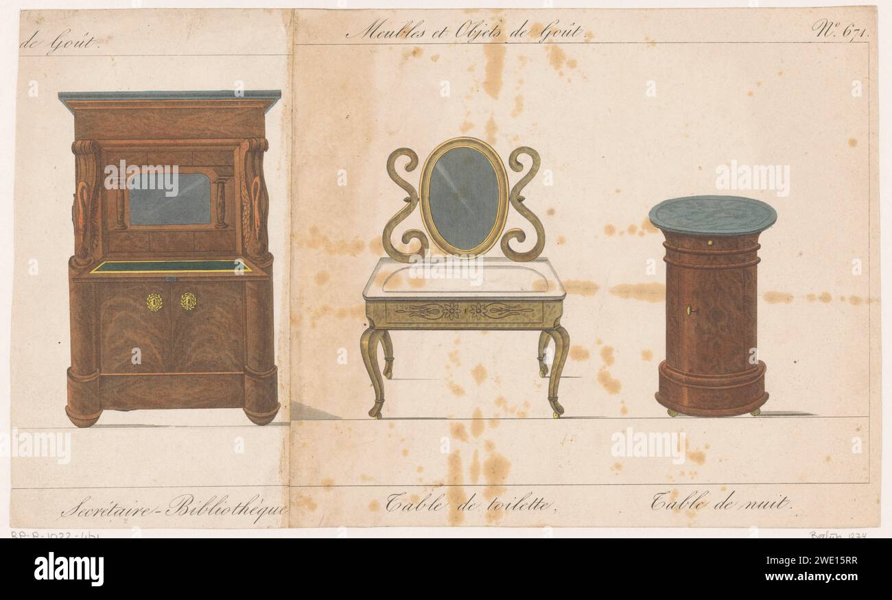 Secretary and two tables, Anonymous, 1801 - 1831 print Designs for a ...