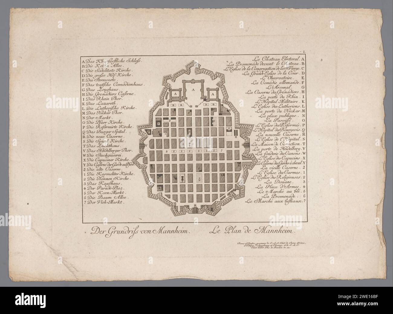 Plattegrond van Mannheim, Gebroeders Klauber, after Johann Franz von ...