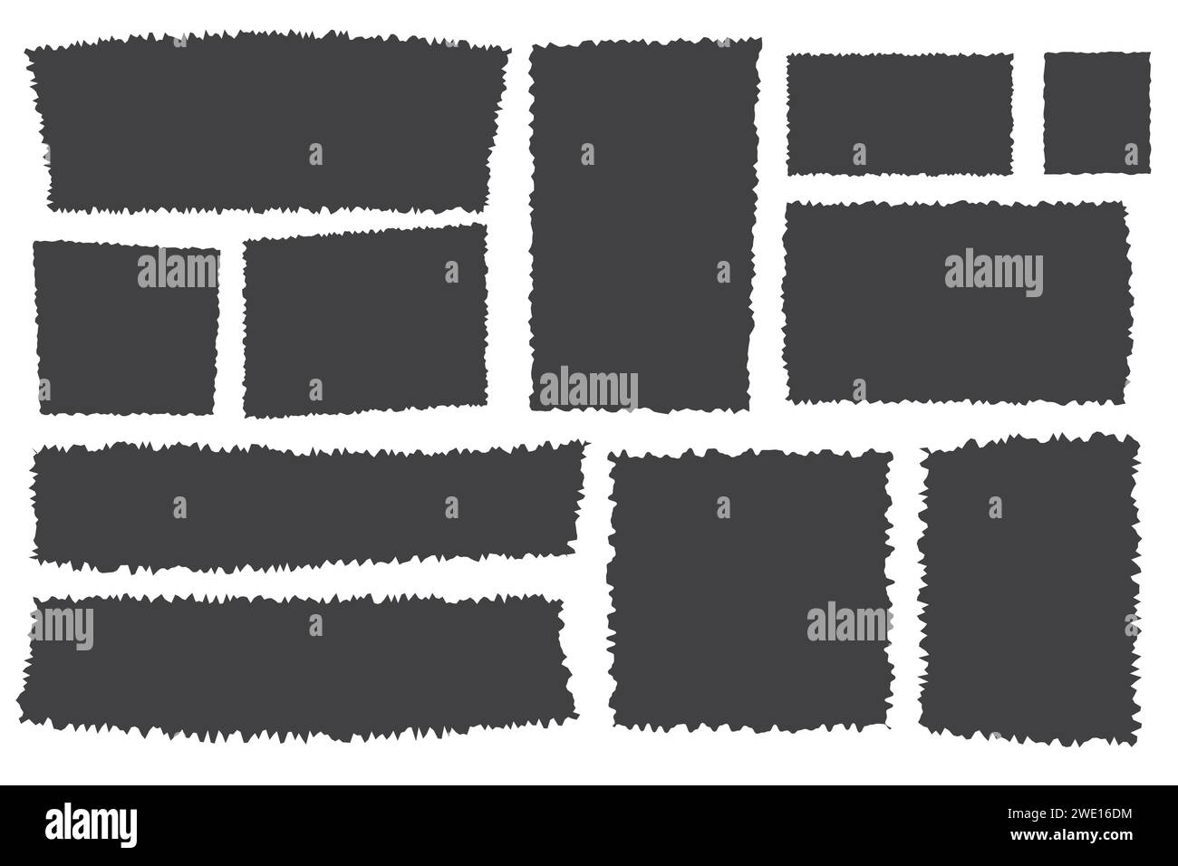Set jagged rectangle torn paper border, frame sharp silshouette ...