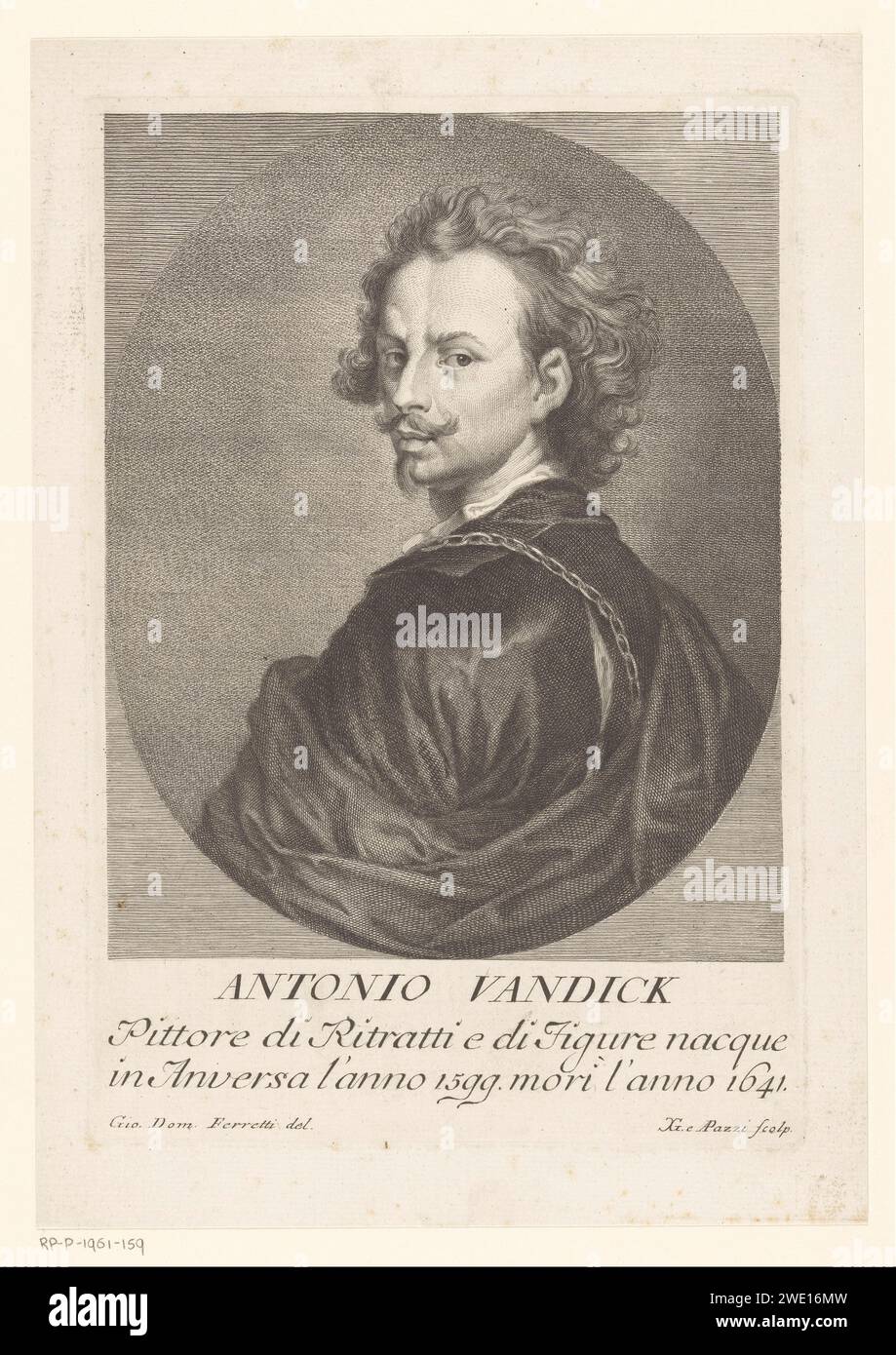 Portrait of artist Anthony Van Dyck, Antonio Pazzi, After Giovanni ...