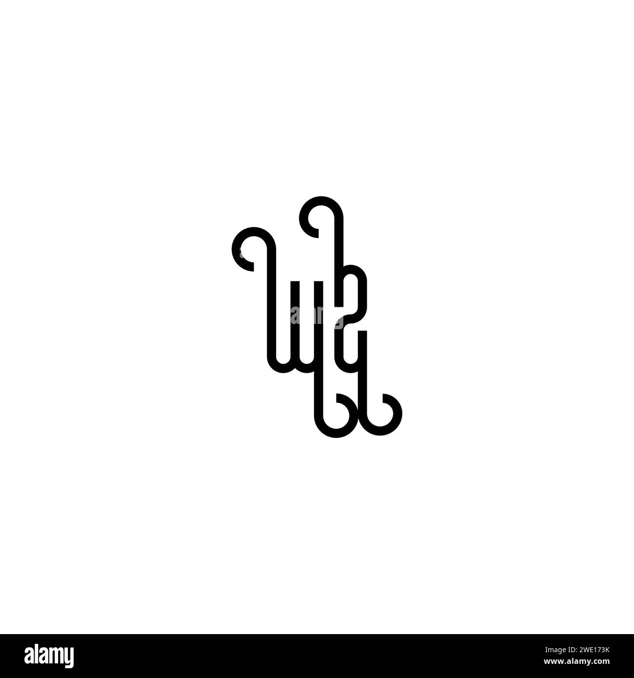WZ simple curved concept initial logo design black and white background ...