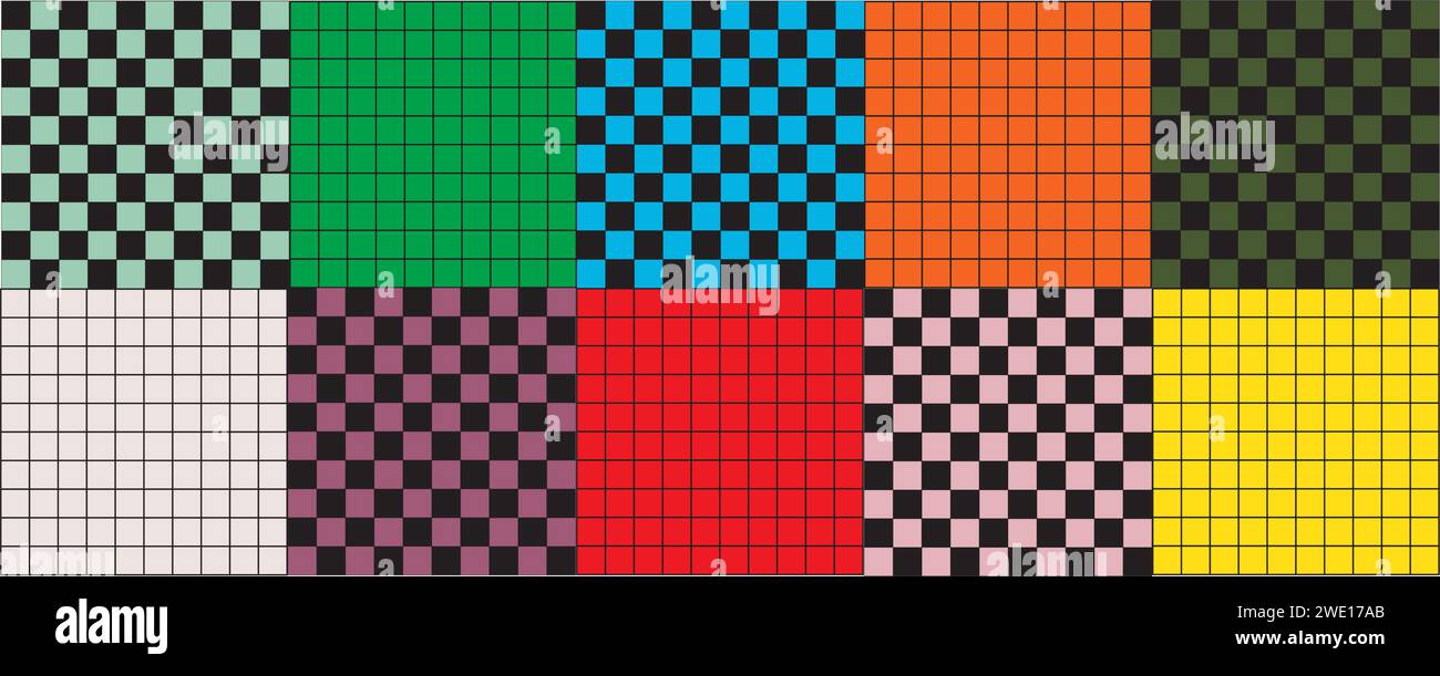 Set of checkered background samples. Patterns with color squares ...
