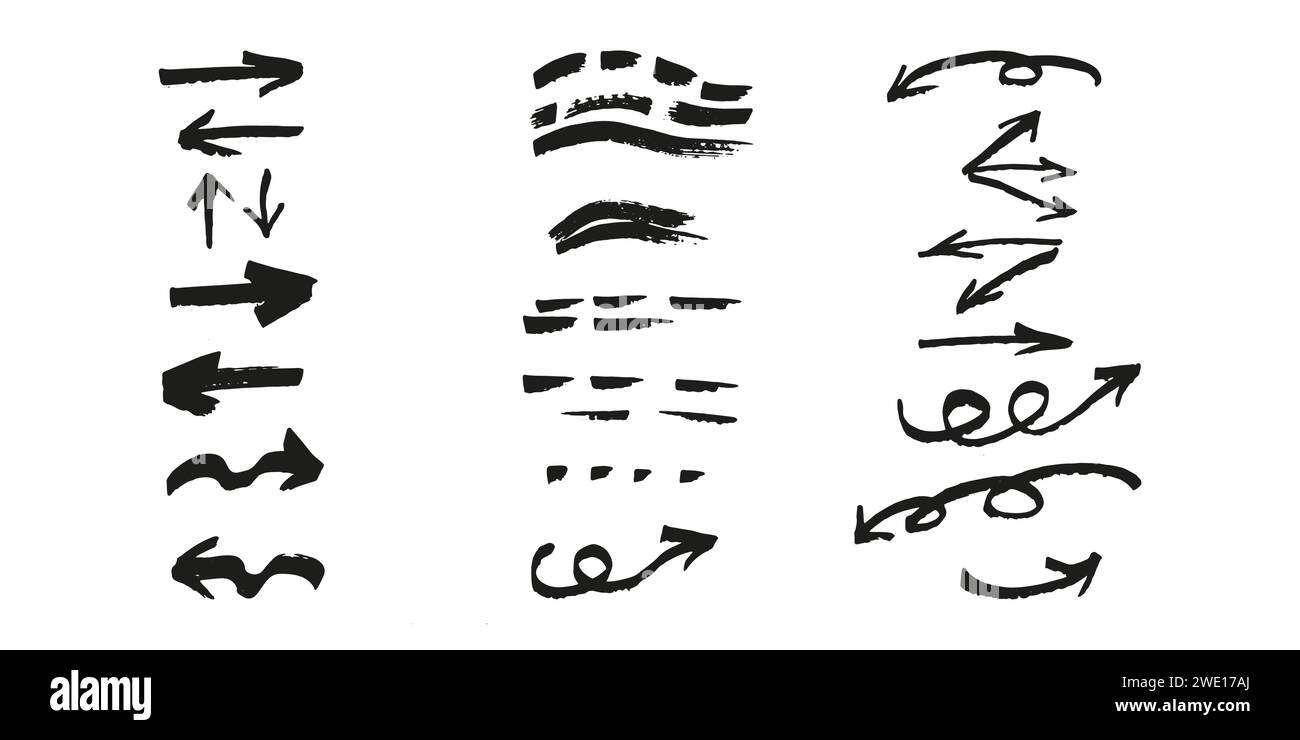 Brushes and elements for notes highlighting text. Arrows strokes dotted ...