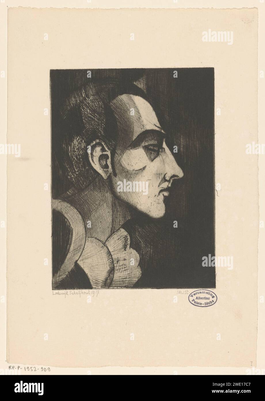 Pierrot I, Lodewijk Schelfhout, 1917 print The head of a pierrot ...