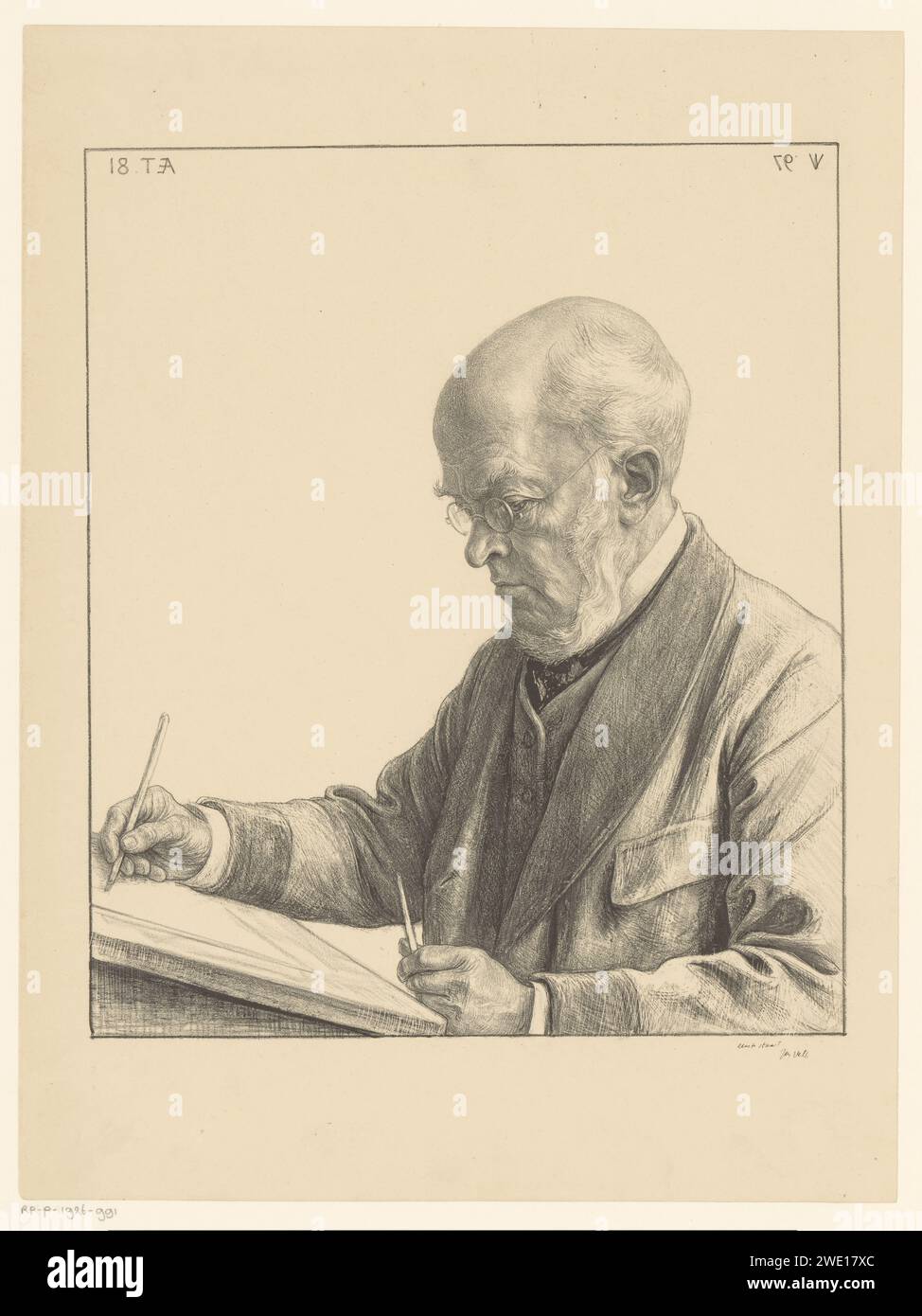 Portrait of Adolph Menzel, Jan Veth, 1897 print The portrayed person is ...