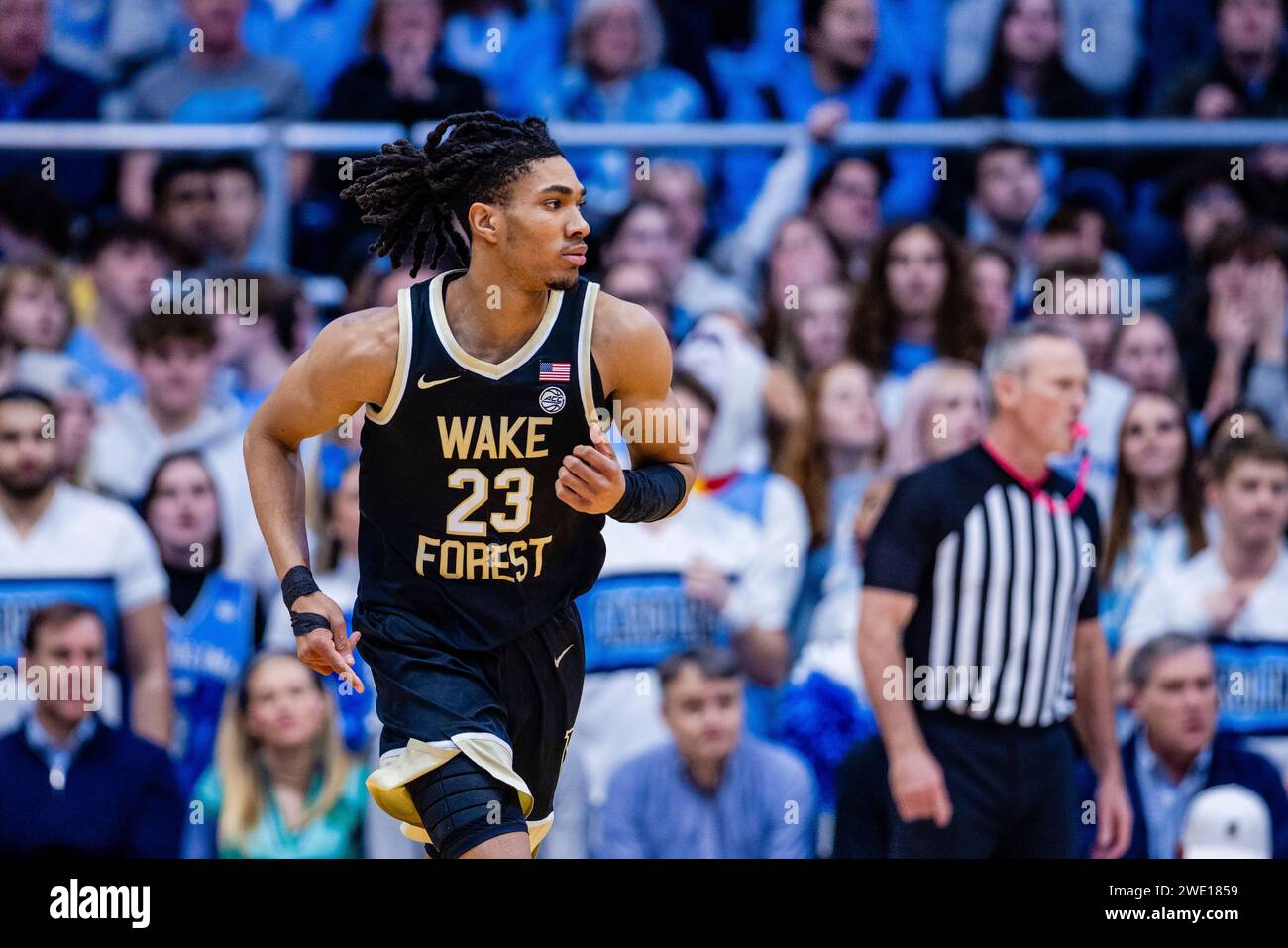 January 22, 2024: Wake Forest guard Hunter Sallis (23) runs back ...