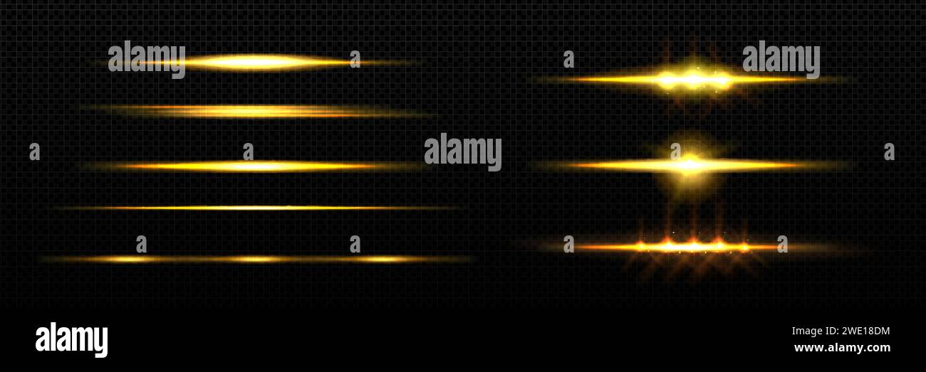 Horizontal golden light line with fade effect. Realistic vector ...