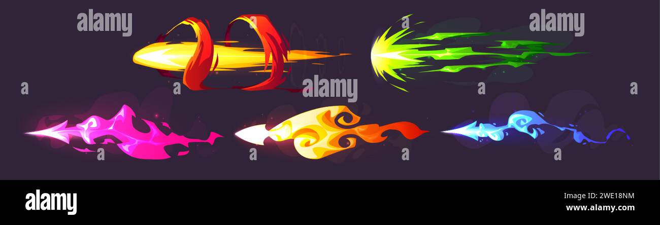 Missile arrow game vfx effect light fire trail. Star blast shine with ...