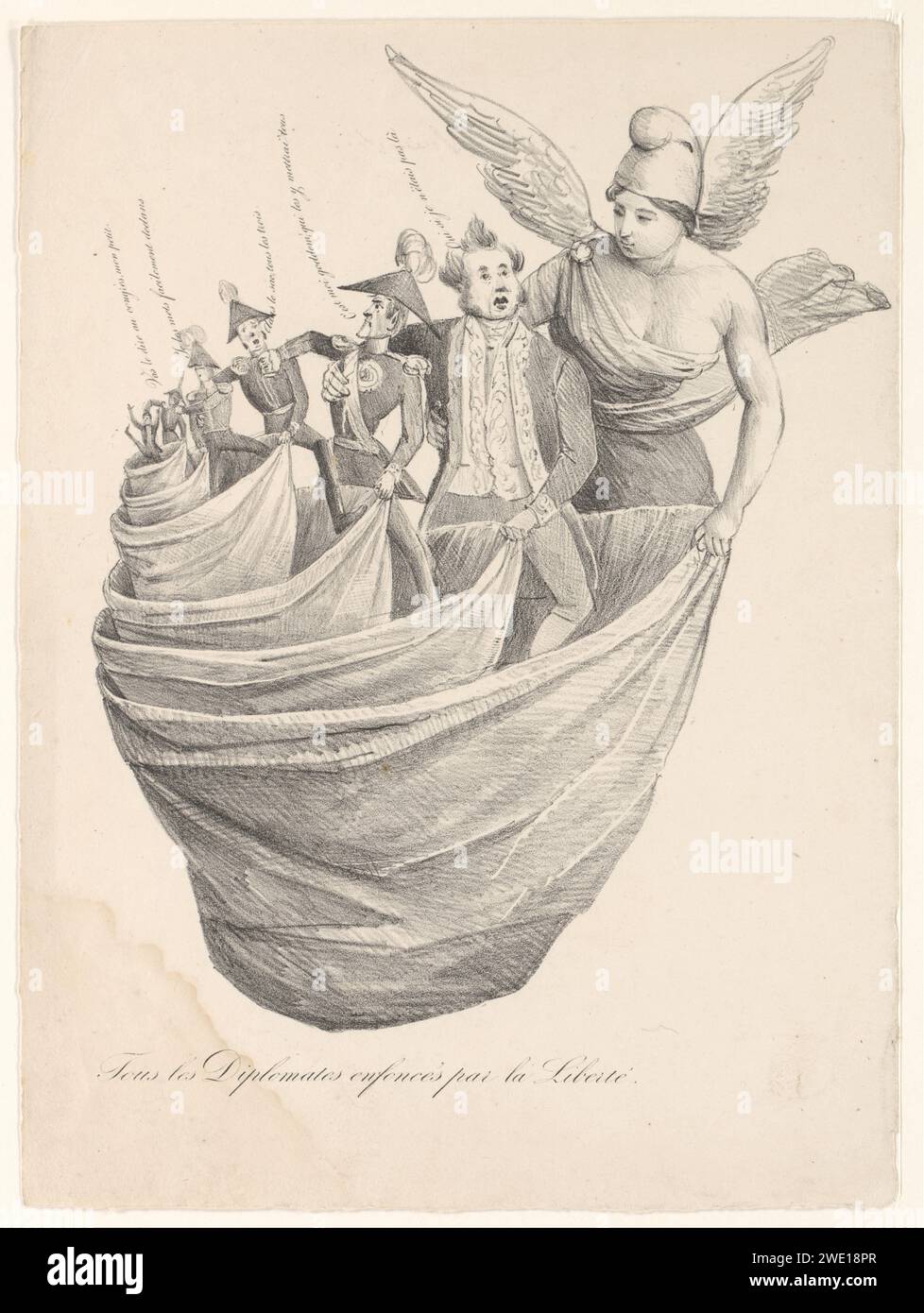 Figures are put in bags by freedom, Anonymous, 1830 - 1899 print The ...