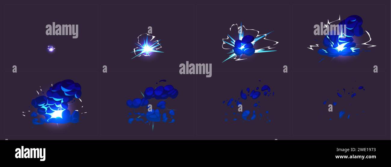 Blue explosion animation sprite sheet isolated on black background ...
