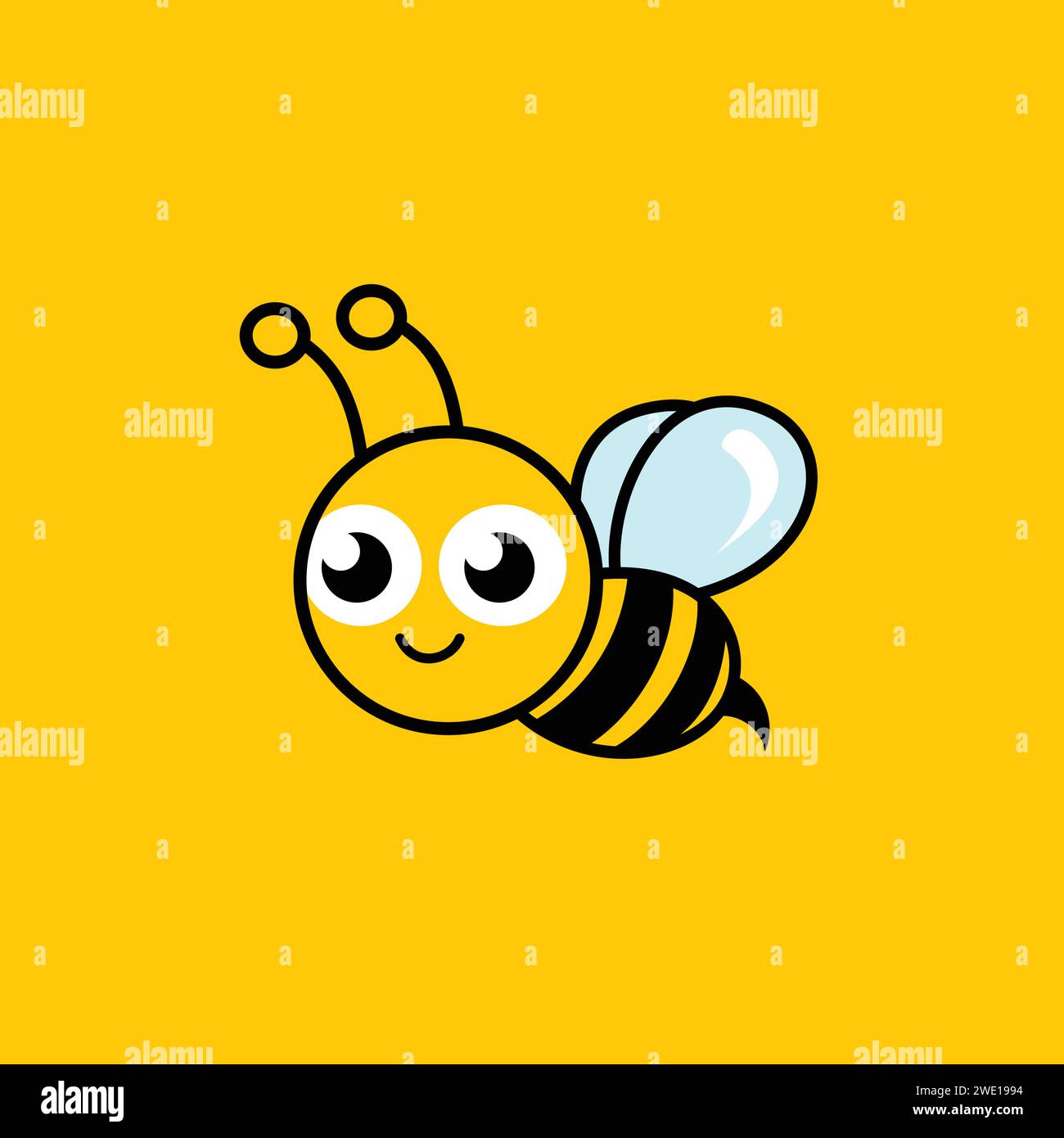 A logo featuring a cute and cartoony bee mascot buzzing and smiling ...