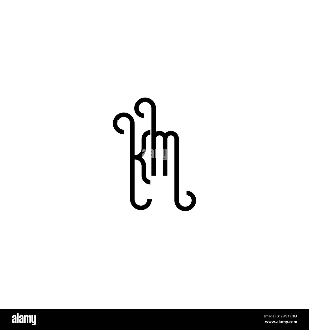 KM simple curved concept initial logo design black and white background ...