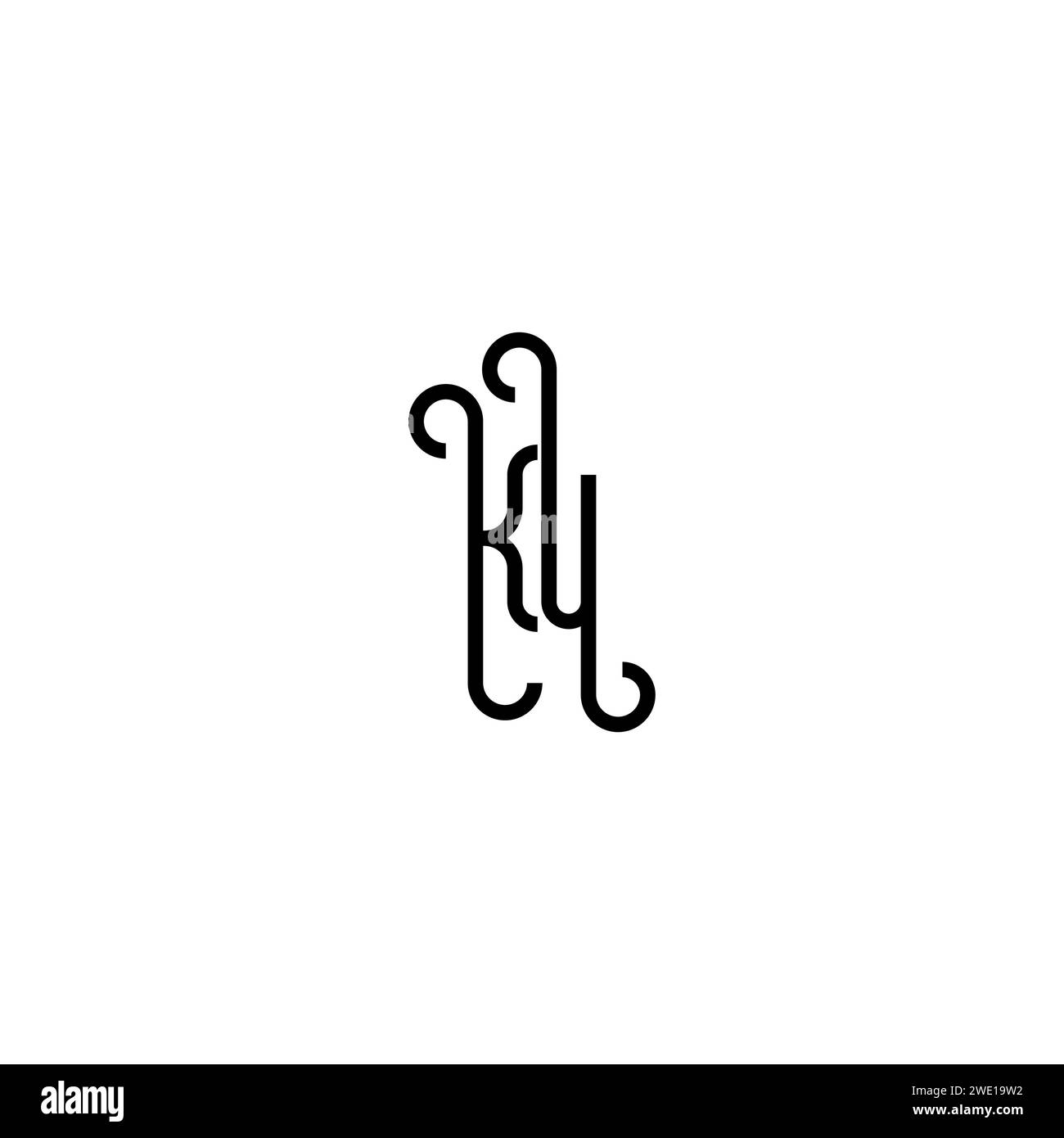 KU simple curved concept initial logo design black and white background ...