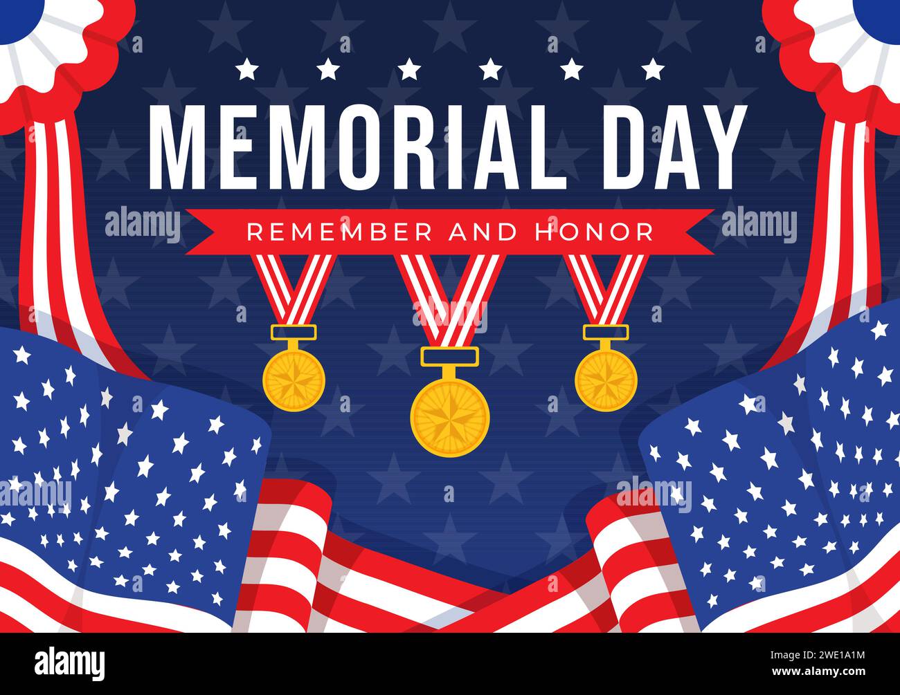 Memorial Day of Remember and Honor Vector Illustration with American ...