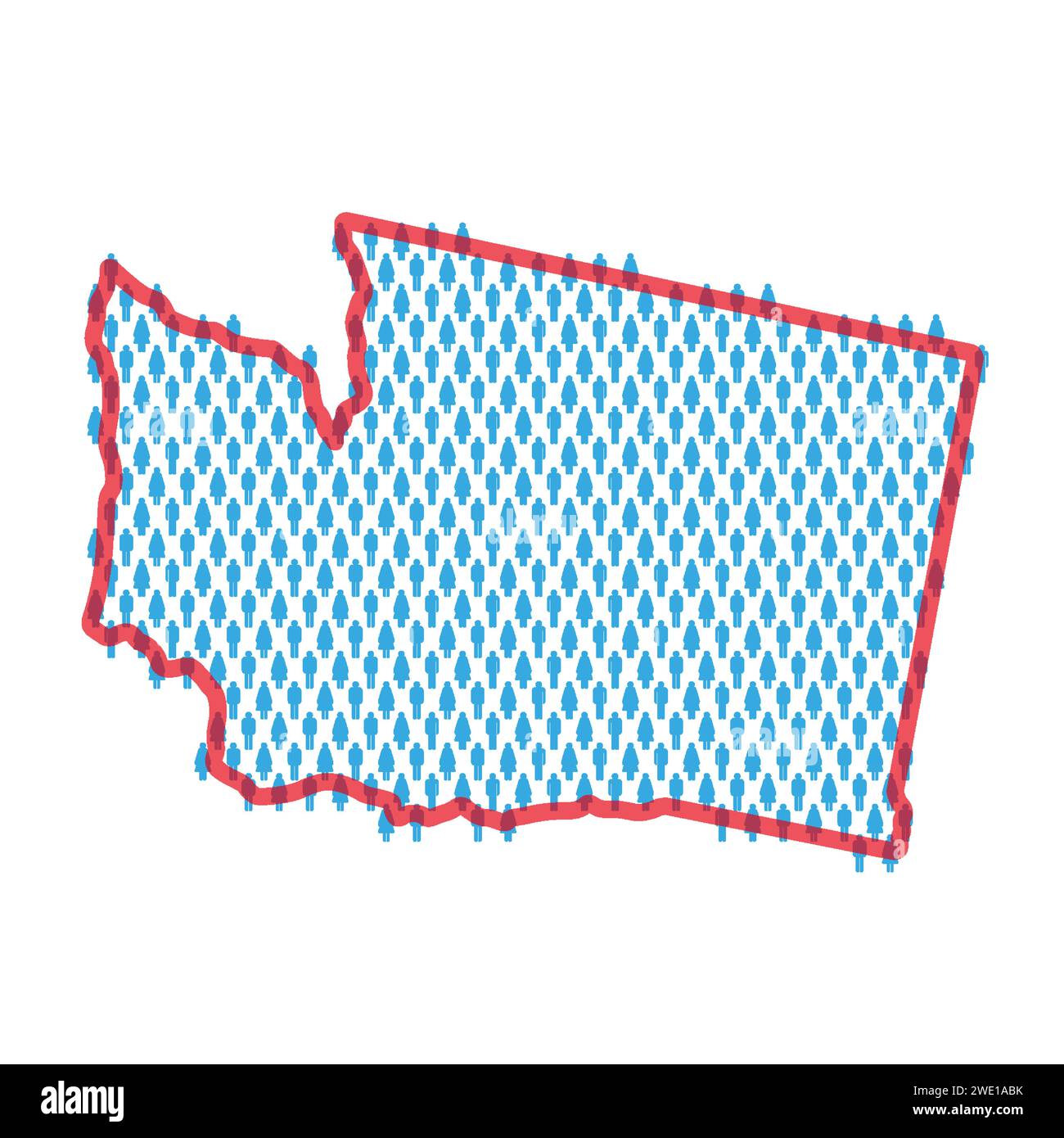 Washington population map. Stick figures people map with bold red ...