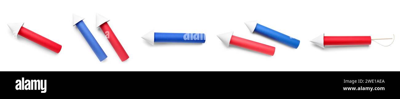 Set of firework rockets for USA Independence Day isolated on white ...