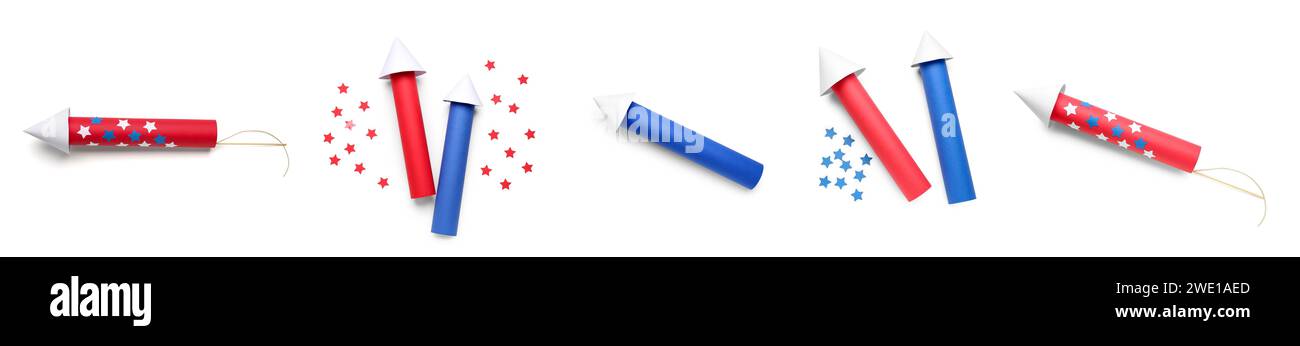Set of firework rockets for USA Independence Day on white background ...