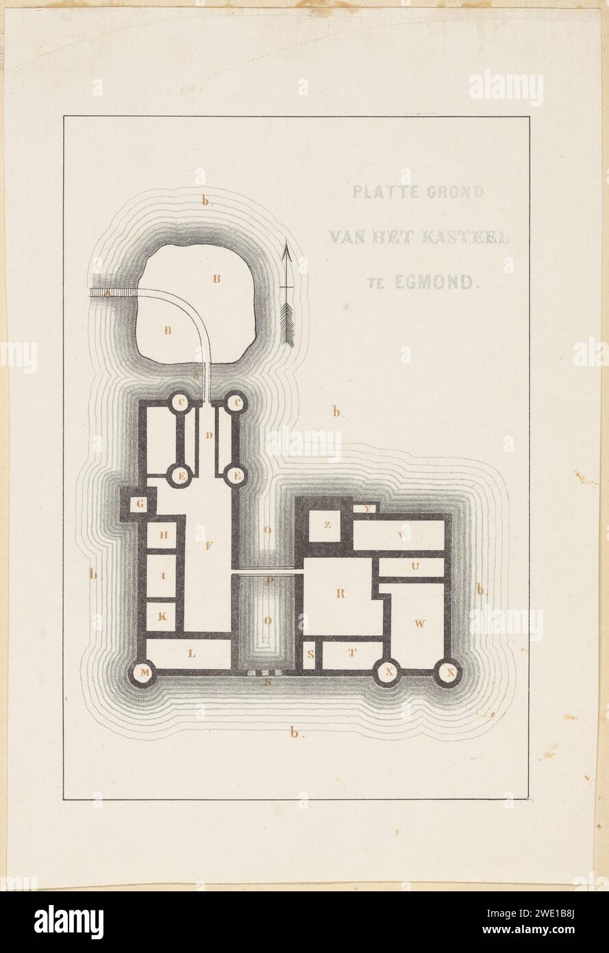 Map of the Castle in Egmond, Anonymous, Royal Dutch Stone Pressure of C ...