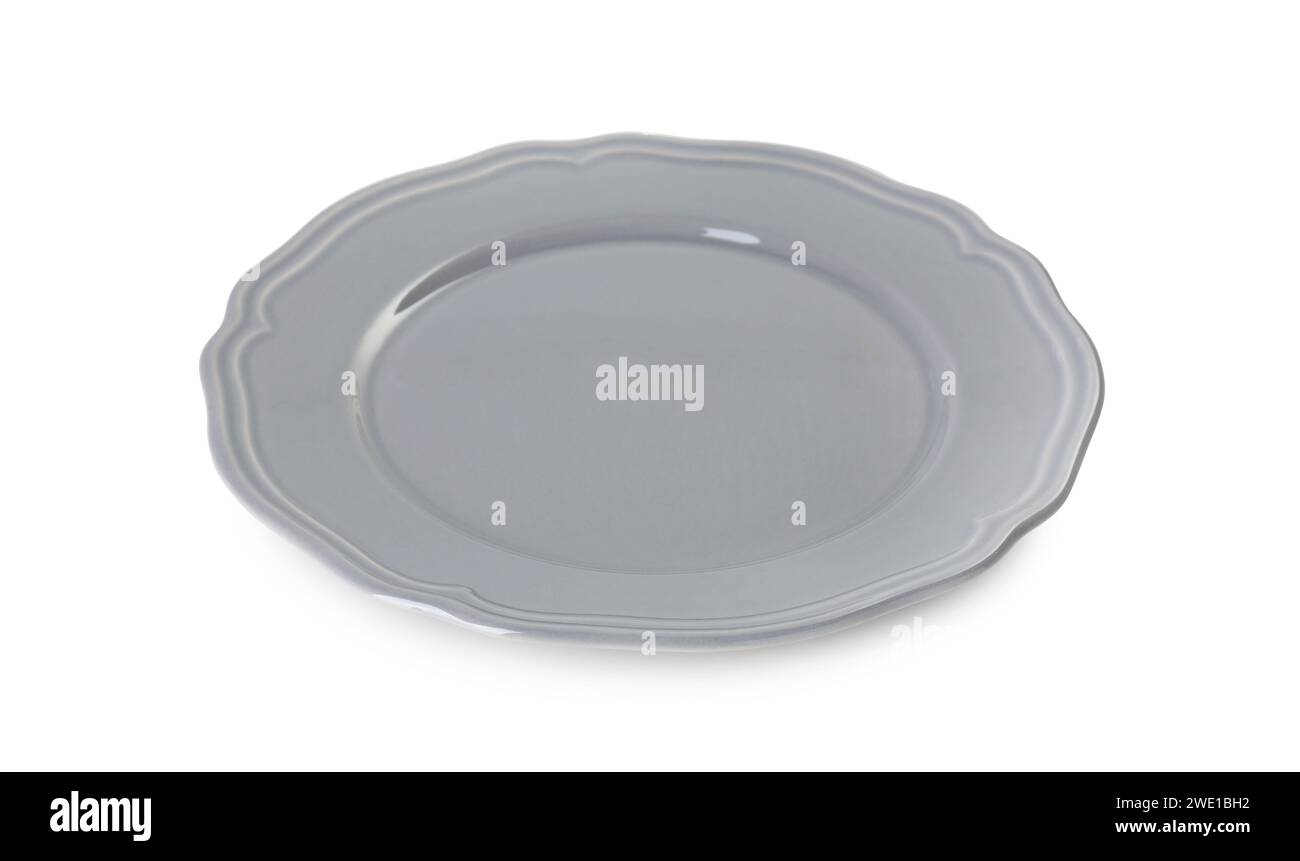 One beautiful grey plate isolated on white Stock Photo - Alamy