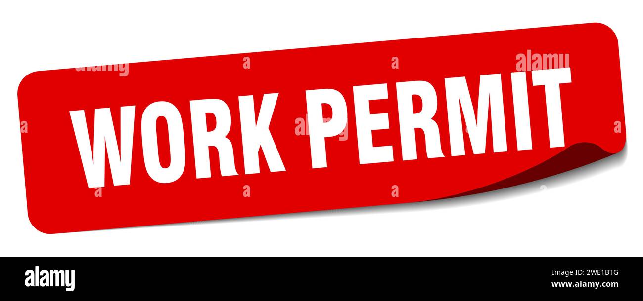 work permit sticker. work permit rectangular label isolated on white ...