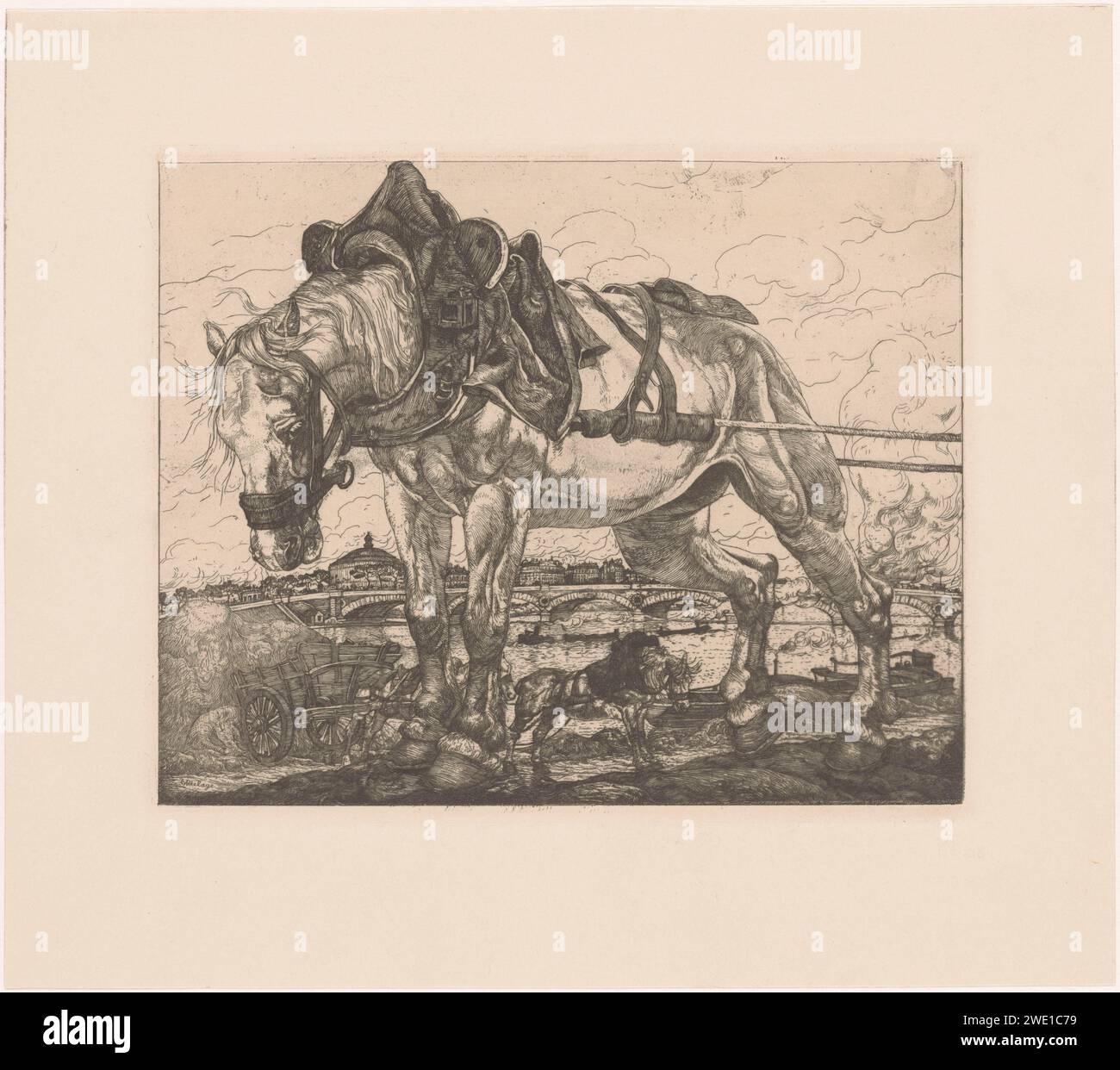 Draft horse at the Seine in Paris, Pieter Dupont, 1898 print A four -in ...